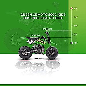 Gbmoto Blue 50cc Kids Dirt Bike, Kids Pit Bike, 2-Stroke Gas Dirt Bike,green