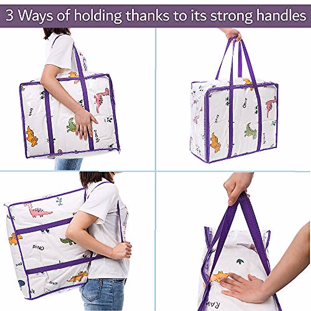 3 Packs Clear Storage Bag, 20 X 16 X 10 inch, Heavy Duty Vinyl Clothing Storage Organizers with Double Reinforced Handle for Comforter Duvet Blanket Bedding Clothes Toys, PVC Clothes Storage Bag