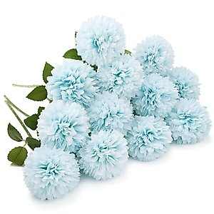 Floweroyal 12pcs Artificial Chrysanthemum Ball Flowers Silk Hydrangea Bridal Wedding Bouquet for Home Garden Party Office Coffee House Decoration (Blue).