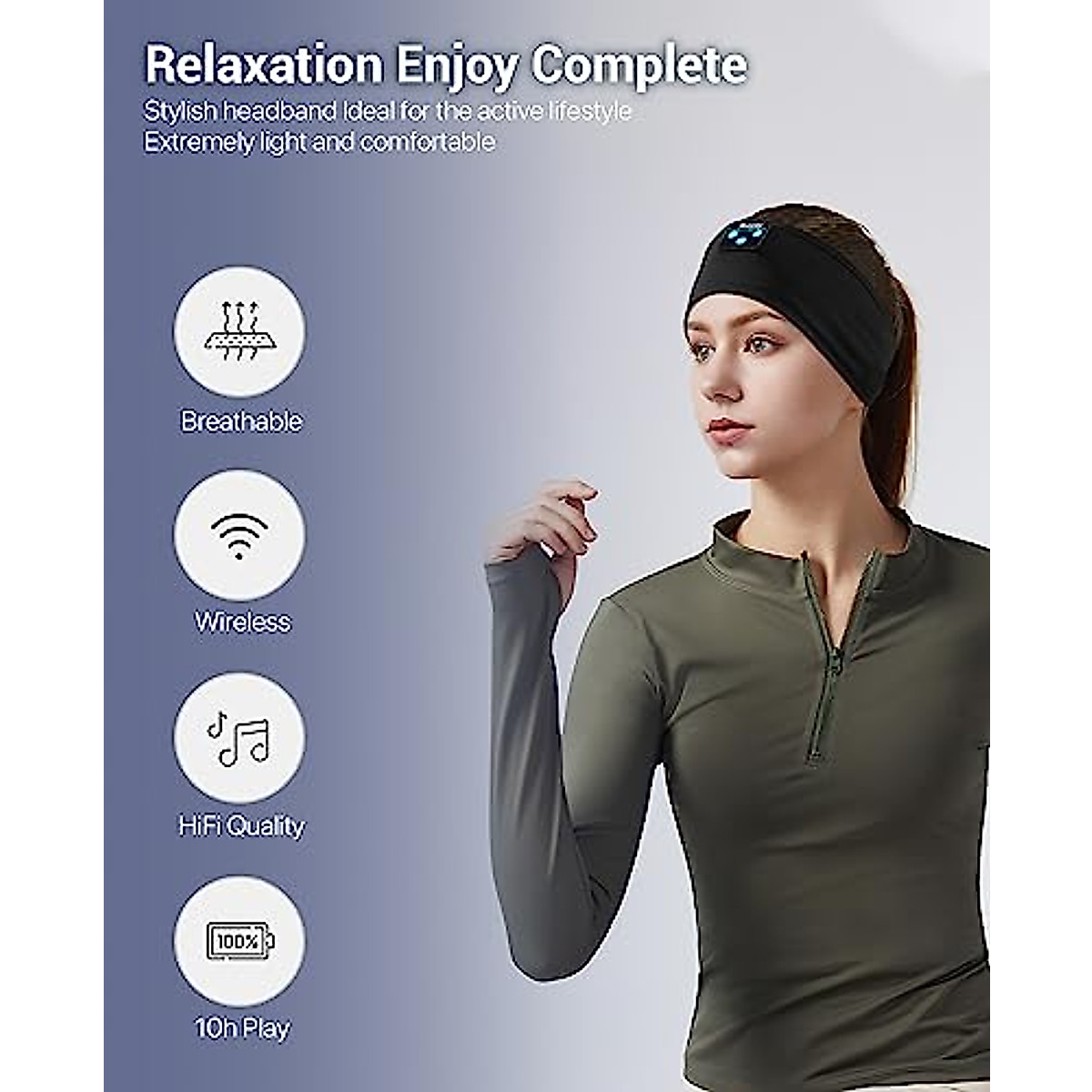 Navly Sleep Headphones, 10Hrs Sports Headband with Soft Cozy Earbuds Comfortable, Headphones Headband with Ultra-Thin HD Stereo Speakers Perfect for Workout,Running,Yoga,Travel