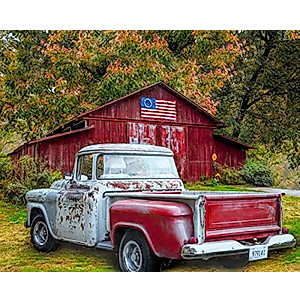 FlashPhoenix Quality Sewing Fabric - 35 x 44 Inch Digital Fabric Panel - David Textiles Southern Vintage Barn, Truck Scene