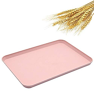 Dinner Tray, Unbreakable Lunch Tray, Decorative Food Serving Tray, Coffee Table Tray, Wheat Straw Tray Tea Platter for Couch, Party, Dining, Picnic, Snack, Appetizer (Pink)