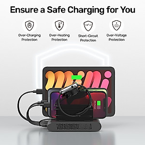 Unitek iPad Charging Station for Multiple Devices, 120W USB Charger Station Organizer with QC 3.0 & PD 60W/18W, 10 Port Fast Charging Dock for iPhone, Kindle, Tablet, Laptop and More