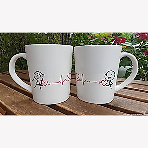 BoldLoft Love You Every Beat of My Heart Couple Coffee Mugs-Valentines Mug Set I Love You Mugs for Him and Her Couple Gifts for Boyfriend Girlfriend Husband Wife