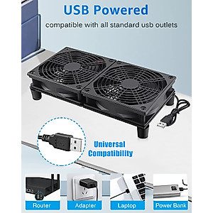 GDSTIME Dual 120mm 5V USB Fans, 102CFM Big Airflow Fan Cooling for Router TV Box Micro Computer and Other Electronics