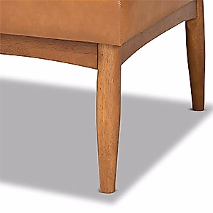 BOWERY HILL Faux Leather Upholstered and Brown Finished Wood 2-Piece Bench