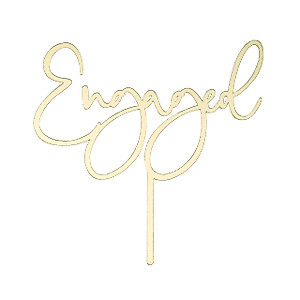 Engaged Cake Topper， Wedding Cake Topper, Bridal Shower, Mirrored Gold Acrylic, Dessert Decor。