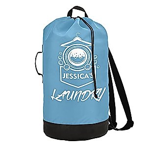 Custom Ocean Blue Laundry Backpack Large Heavy Duty Laundry Bag with Adjustable Shoulder Straps Laundry backpack for Traveling Dirty Clothes Organizer for College Students Waterproof