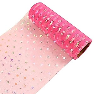 Yuanchuan Magic Heart Glitter Tulle Rolls 6 inch x 10 Yards (30 feet) for Table Runner Chair Sash Bow Pet Tutu Skirt Sewing Crafting Fabric Wedding Unicorn Halloween Party Gift Ribbon (Deep Pink)