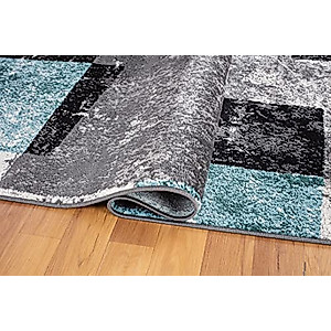 Rugshop Contemporary Abstract Boxes Stain Resistant High Traffic Living Room Kitchen Bedroom Dining Home Office Area Rug 8'x10' Blue