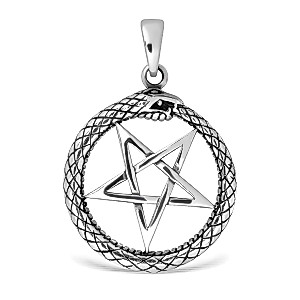 WithLoveSilver 925 Sterling Silver Celtic Pentagram Pentacle Star Ouroboros Serpent Hoop Snake Infinity Pendant