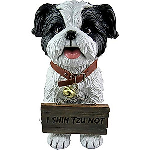 DWK Front Porch Dog Outdoor Welcome Sign Decorative Statue | Cute Dog Welcome Sign for Front Porch Standing | Decorative Garden Statues - Shih Tzu