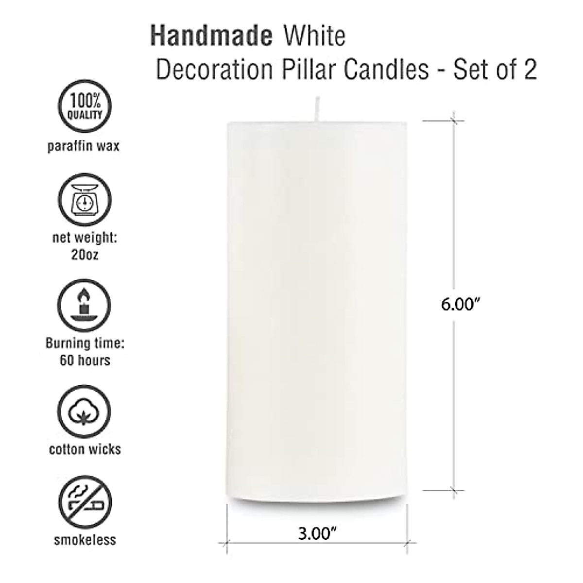 Citronella Pillar Candles Set of 2 - Mosquito Repellent 3x6 Scented Unscented - Burning time 60 Hour - Indoor Outdoor Patio
