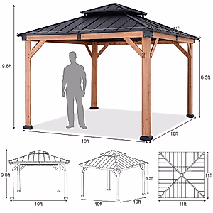 ABCCANOPY Wood Gazebo 11x11 - Outdoor Patio Wooden Gazebo with Hardtop Metal Double Roof for Garden, Backyard and Deck (Double Roof)