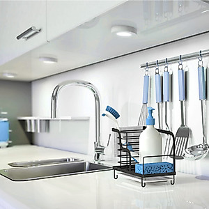 Kitchen Sink Caddy Counter Organizer 304 Stainless Steel Sponge Holder with Drain Pan, Black