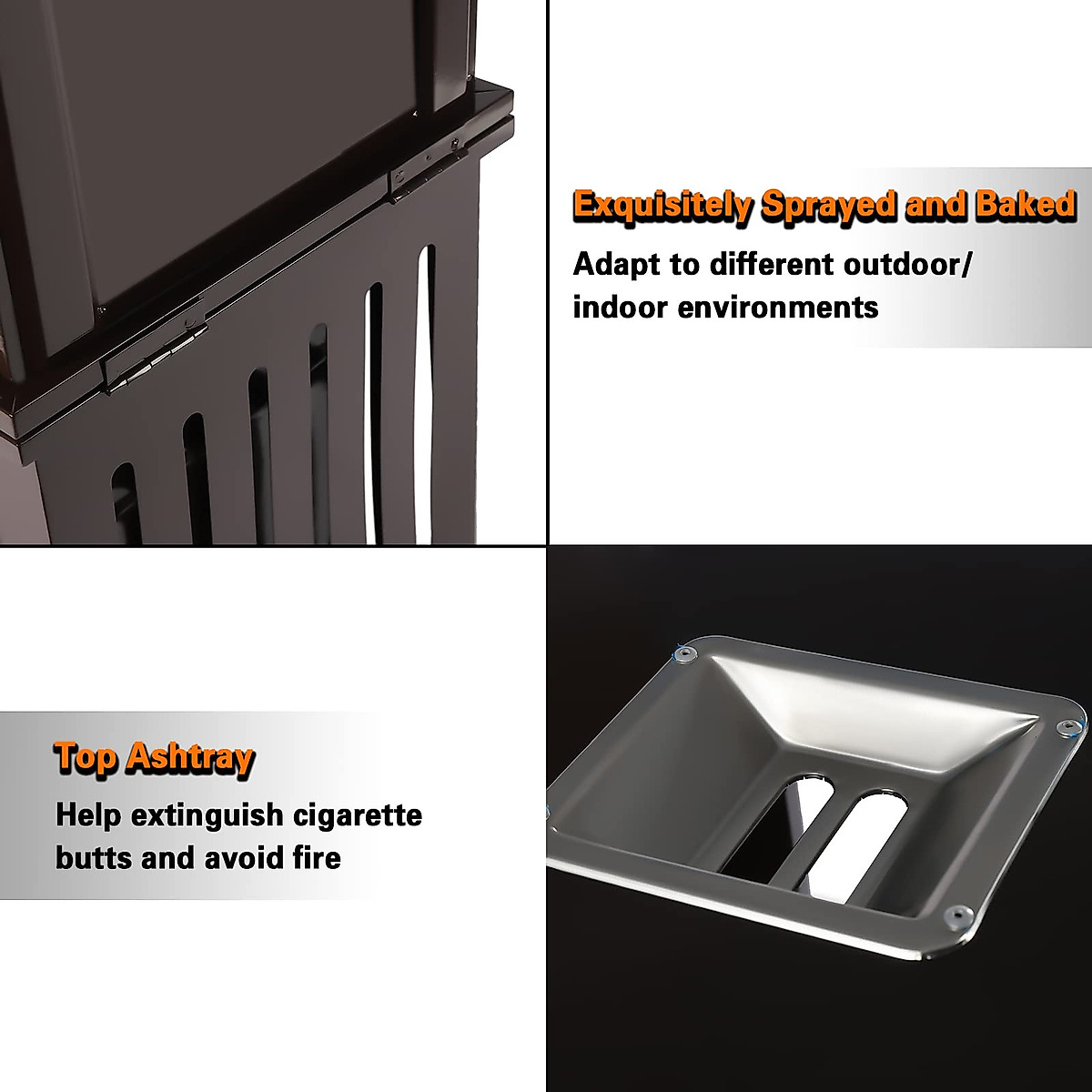 40L Outdoor Trash Can Commercial Garbage Enclosure with Locking Lid, Installation-Free, Galvanized Sheet (Black) 35.4 x 15.7 x 15.7 in