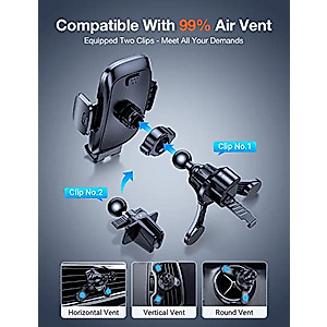 TORRAS [Full Protection Vent Phone Holder for Car [Vertical & Circle Vent Friendly] Stable Phone Mount Holder 2 in 1 Strong Clamp Air Vent Holder fits for iPhone 14 13 12 PM &Samsung 22 21 Ultra
