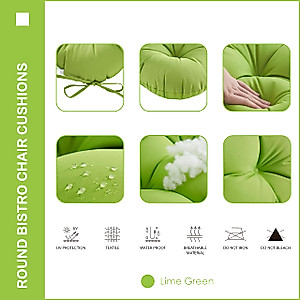 YOOZEKU Outdoor Round Bistro Chair Cushions,15 inch Round Seat Cushions with Ties for Outdoor Patio Chairs,Set of 2,Lime Green