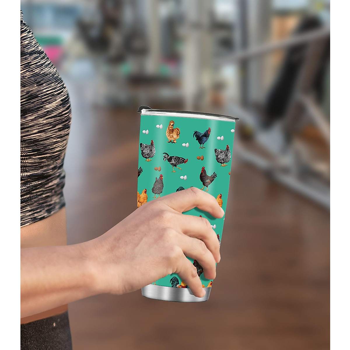 WIRESTER 20 OZ Stainless Steel Tumbler With Lid, Double Wall Vacuum Insulated Tumbler, Coffee Travel Mug Cup for Hot Cold Drinks - Chicken Pattern