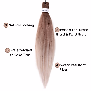 Pre-Stretched Braiding Hair Extensions 26 Inch 6 packs Ombre Braiding Hair Hot Water Setting Professional Soft Yaki Synthetic Crochet Braids（Ombre Brown）