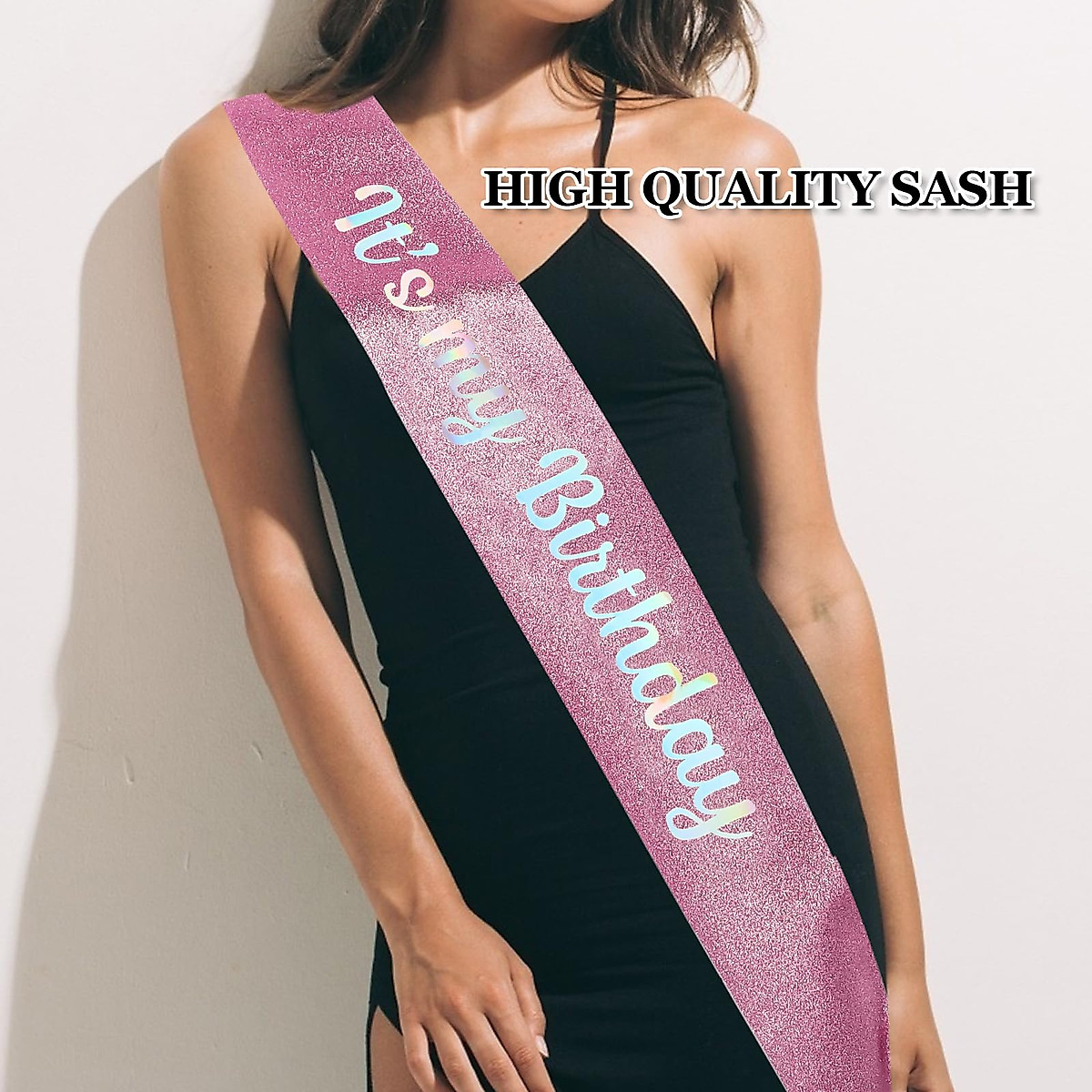 ACO-UINT Birthday Crown for Women, Pink Birthday Headband Birthday Sash It's My Birthday Crown, Birthday Girl Crown Birthday Tiara Birthday Decorations Birthday Gifts