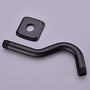 TRUSTMI Curved Shower Arm with Flange, 8-inch S-Shape Stainless Steel Top Shower Head Extension Replacement, Wall Mounted, Matte Black