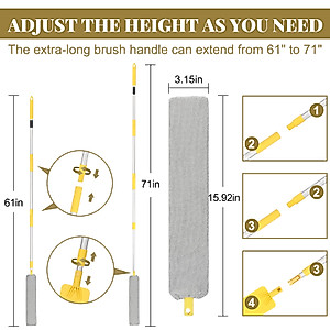 Retractable Gap Dust Cleaner with 71" Extension Long Handle, Under Fridge Cleaning Tool with 3 Washable Microfiber Dusting Cloths, Gap Dusters for Cleaning Under Appliance Refrigerator Furniture Couch