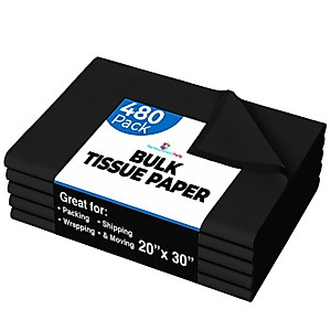480 Sheets Bulk Black Tissue Paper - 20" x 30" Packing Paper Sheets for Moving - 10lb Wrapping Paper - Newsprint Paper for Packing, Gift Wrapping, Moving Supplies & Protecting Items Crown Display