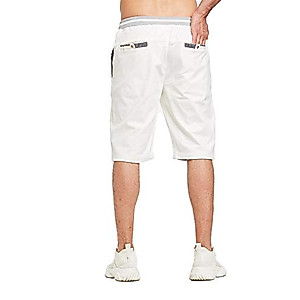 Tansozer Men's Shorts Casual Classic Fit Drawstring Summer Beach Shorts with Elastic Waist and Pockets (White, Large)