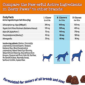 Zesty Paws Advanced Cognition Soft Chews for Dogs - with Omega 3 DHA, Ashwagandha & Alpha GPC - for Senior Dog Brain Health & Nervous System Support - Supplement for Calming & Relaxation - 90 Count