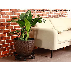 5 Packs Large Plant Caddy with Wheels 15&quot; Rolling Plant Stands Heavy-duty Plastic Plant Roller Base Pot Movers Plant Saucer on Wheels Indoor Outdoor Plant Dolly with Casters Planter Tray Coaster Black