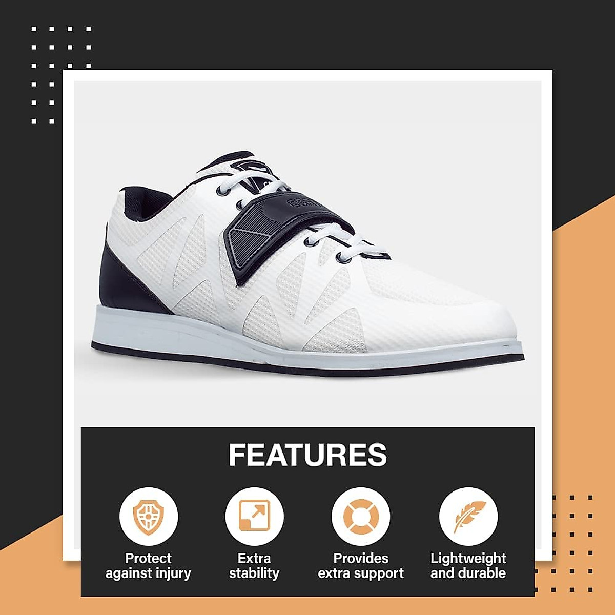 CORE Weightlifting Shoes - Squat Shoes for Powerlifting, Crossfit, Deadlifting, Weight Training - Olympic Lifting Footwear with 1.2" Heels - Strap and Lace-Up Gym Shoes for Men and Women - White