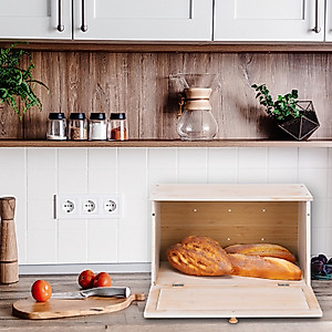 HOMEKOKO Vintage Large Wood Bread Box for Kitchen Counter, Retro Design Single Layer Bamboo Large Capacity Food Storage Bin (White)