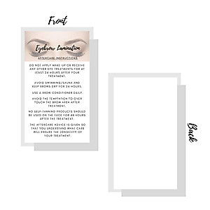 Eyebrow Lamination Aftercare Instruction Cards | Physical Printed 2 x 3.5” inches Business Card Size | White with Brow Photo Design | Starter Lift Kit with Tint at home diy aftercare supplies