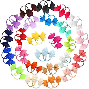Baby Hair Ties with Bows,50pcs 2inch Baby Hair Bows Durable Rubber Bands Ponytail Holders Toddler Essential Hair Accessories for Infants Baby Girls in Pairs