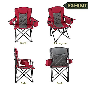 ARROWHEAD OUTDOOR Portable Folding Camping Quad Chair w/ 6-Can Cooler, Cup & Wine Glass Holders, Heavy-Duty Carrying Bag, Padded Armrests, Headrest & Seat, Supports up to 450lbs, USA-Based Support
