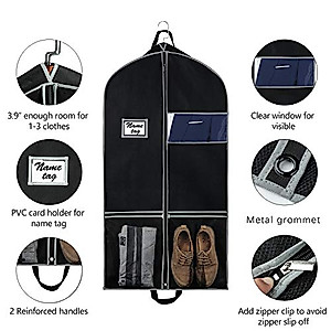 Zilink Garment Bag Suit Bags for Travel 43" with Mesh Pockets Breathable Dress Suit Cover for Storage with PVC Card Holder, Black