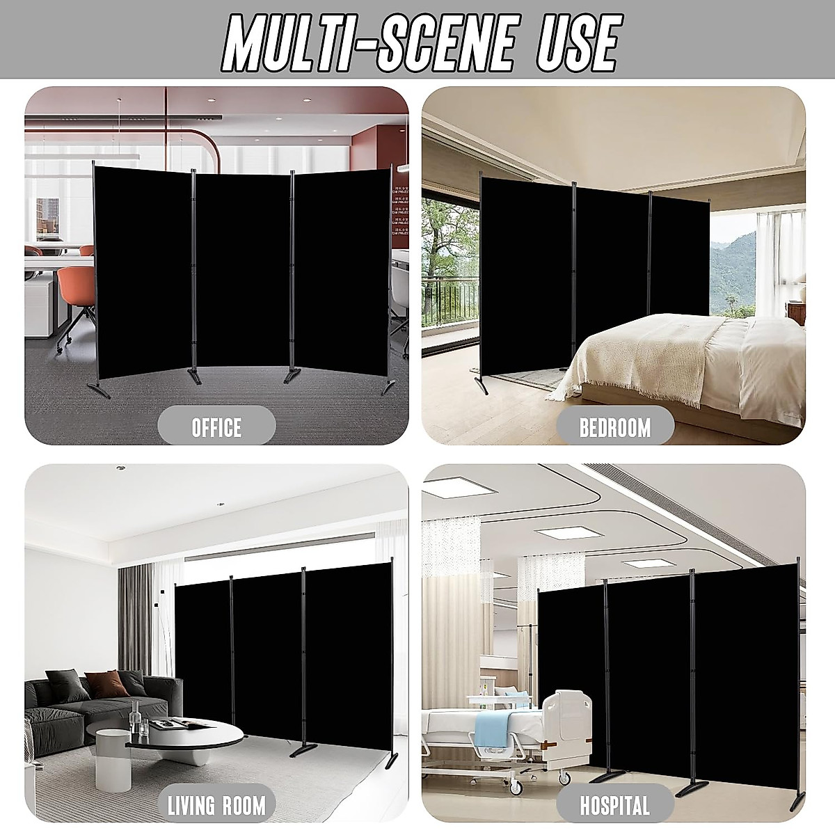 JVVMNJLK Indoor Room Divider, Portable Office Divider, Room Divider Wall Screen 3 Panel, Folding Partition Privacy Screen Walls Dividers for Room Separator 102" W x 71.3" H,Black