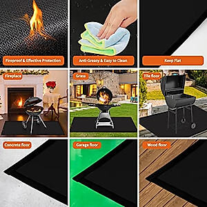 TONAHUTU Large Under Grill Mat, 36 x 48 Inches Absorbent Oil Pad Premium Grill Mat for Deck Patio Protective Mats Indoor Fireplace Mat Prevents Ember Damage Wood Floor, Black