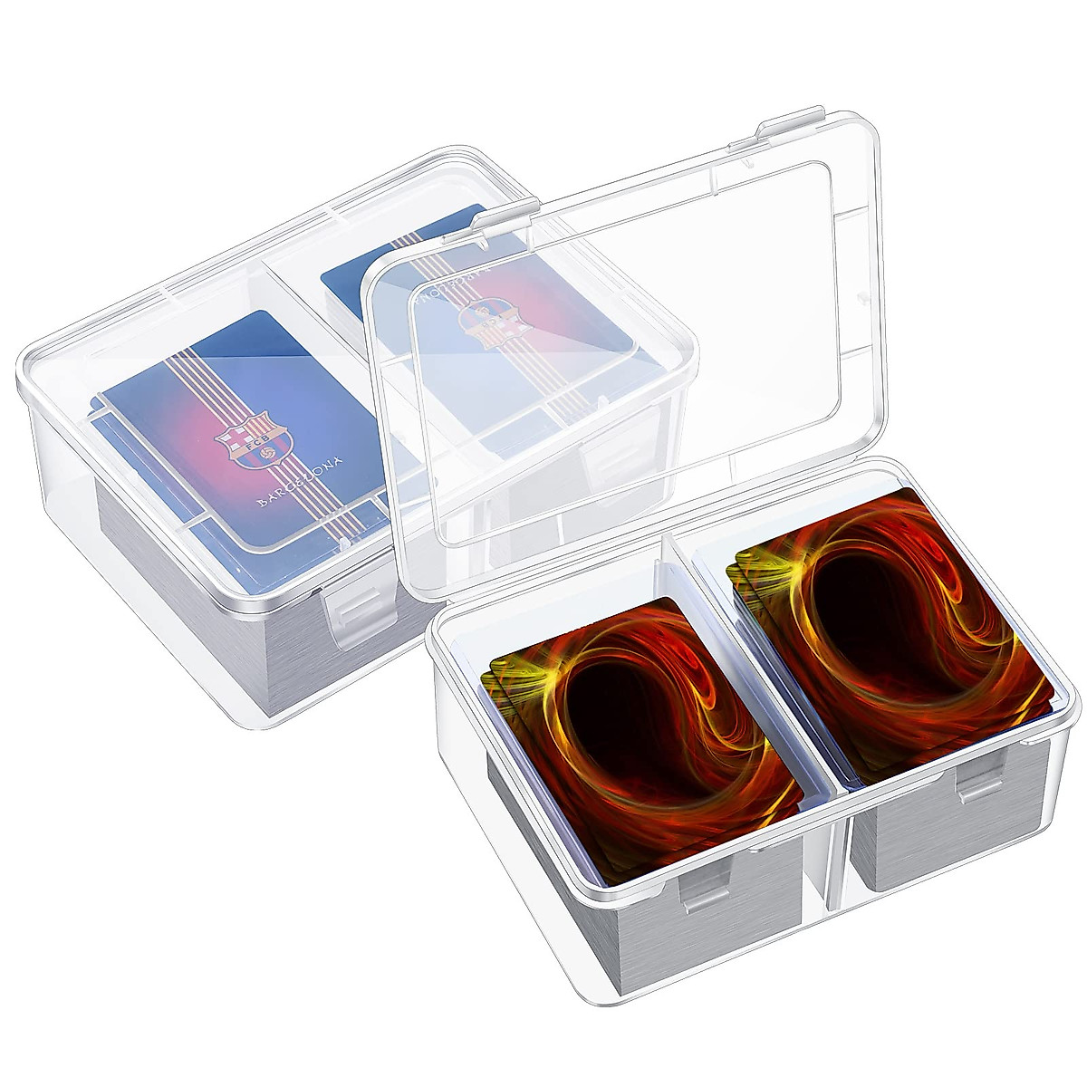 300 Card Storage Box Compatible with MTG TCG Clear Plastic Trading Card Storage Box with Removable Divider Hard Trading Deck Card Box for Baseball Football Game Card Organizer Collector (2 Pcs)