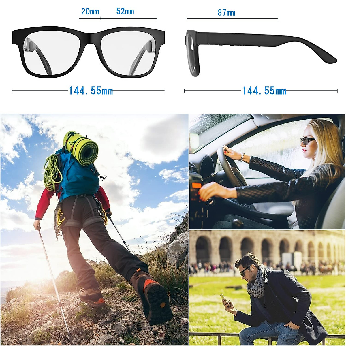 QZTELECTRONIC Bone Conduction Glasses, Open-Ear Headphones Bluetooth, Photochromic Sunglasses Anti Blue Ray, IP6 Waterproof Audio Glasses, Hand-Free Calling and Music, Smart Glasses for Women and Men