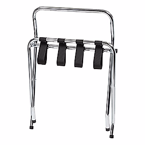 IRIS USA Steel Folding Foldable Luggage Rack Suitcase Stand Shelf with Support Bar, Space Saving for Guest Room, Bedroom, Hotel, Holds up to 110 lbs, Chrome Silver