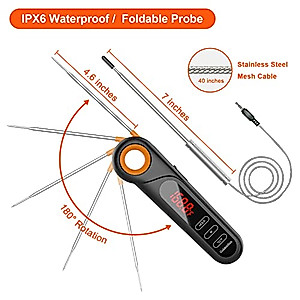 GoldenSun Digital Meat Thermometer - Instant Read Meat Thermometer Waterproof with Dual Probe for Grill and Cooking Kitchen Candy BBQ Smoker Oil Fry Baking Liquids