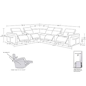 BlackJack Furniture Riccardo 8-Piece Italian Leather Sectional Sofa with 4 Power Reclining Couch Seats, USB & Wireless Chargers, Headrests, Lumbar Support, Cup Holder, and Console Storage, Beige
