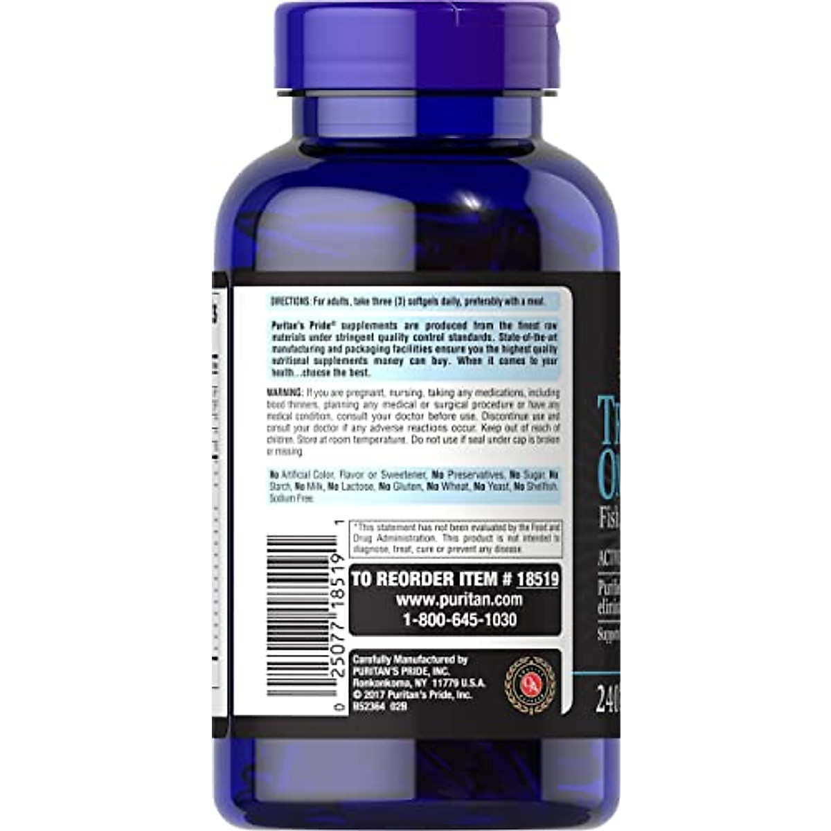 Puritans Pride Triple Omega 3-6-9 Fish, Flax & Borage Oils, Supports Heart Health and Healthy Joints, 240 ct