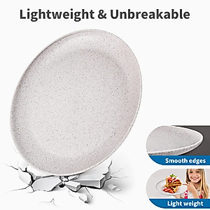 MISS BlG Dinner Plates,Plates,10 inches Plastic Plates Reusable Set of 8,for Children&Adult wheat straw dinnerware sets,No BPAs and No Chemical Dyes(Wheat White)