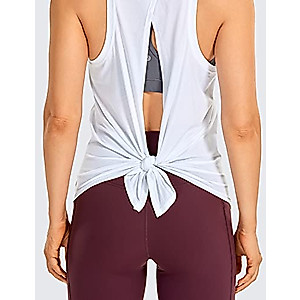 CRZ YOGA Women's Pima Cotton Workout Tank Tops Tie Back High Neck Athletic Shirts Loose Fit White Small