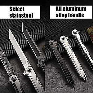 Folding Pocket Knife for Men,EDC Knife with Clip and Glass Breaker,Slim Gentleman's Knife with Tanto Blade for Outdoor Camping Hiking,Everyday Carry Portable Box and Letter Cutter(Black)