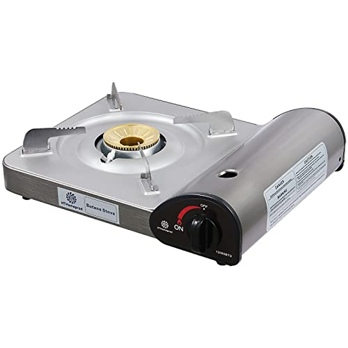 HTH HTHomeprod Portable Camping Stove Single Brass Gas Fuel Butane Burner Hiking Cooker 12000 BTU Lightweight Carrying Case