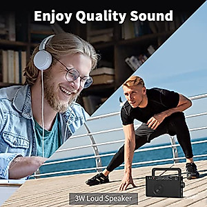 JEUJUG Portable AM FM Radio Bluetooth 5.0 Radio Speaker FM Radio with Rechargeable Battery/AC Power Plug in Wall Radio,Earphone Jack